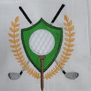 4 Embroidered Golf Themed Cocktail Napkins | Hemstitched Linen ...