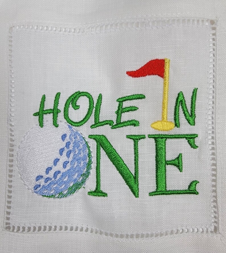 4 Embroidered Golf Themed Cocktail Napkins | Hemstitched Linen ...