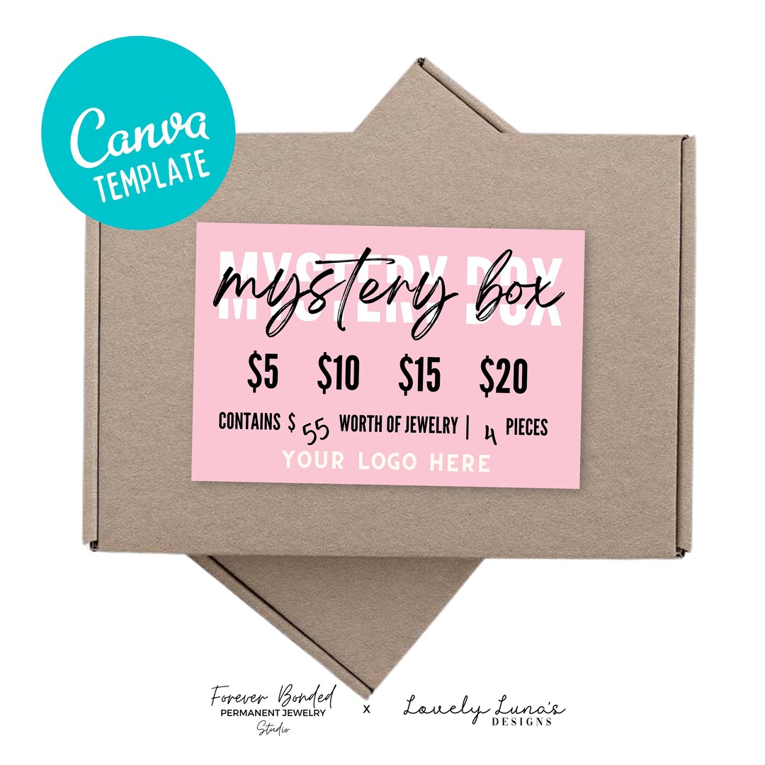 Mystery Box Digital Print Label 4x6 Canva Template Customizable Small ...