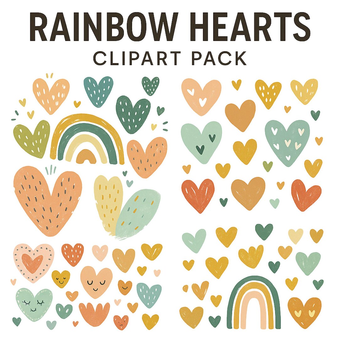 Rainbow Hearts Clipart | Pastel Heart PNG Bundle | Soft Aesthetic ...