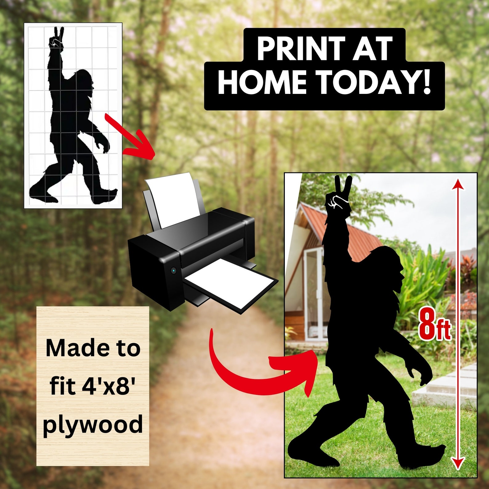 Life Size Bigfoot Pattern Bigfoot Yard Display Wooden Bigfoot Cutout ...