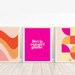 Orange Pink Prints Disco Ball Print Set Hot Pink Wall Art Preppy Wall ...