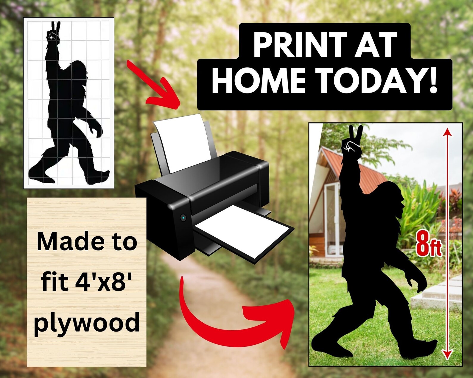 Life Size Bigfoot Pattern Bigfoot Yard Display Wooden Bigfoot Cutout ...