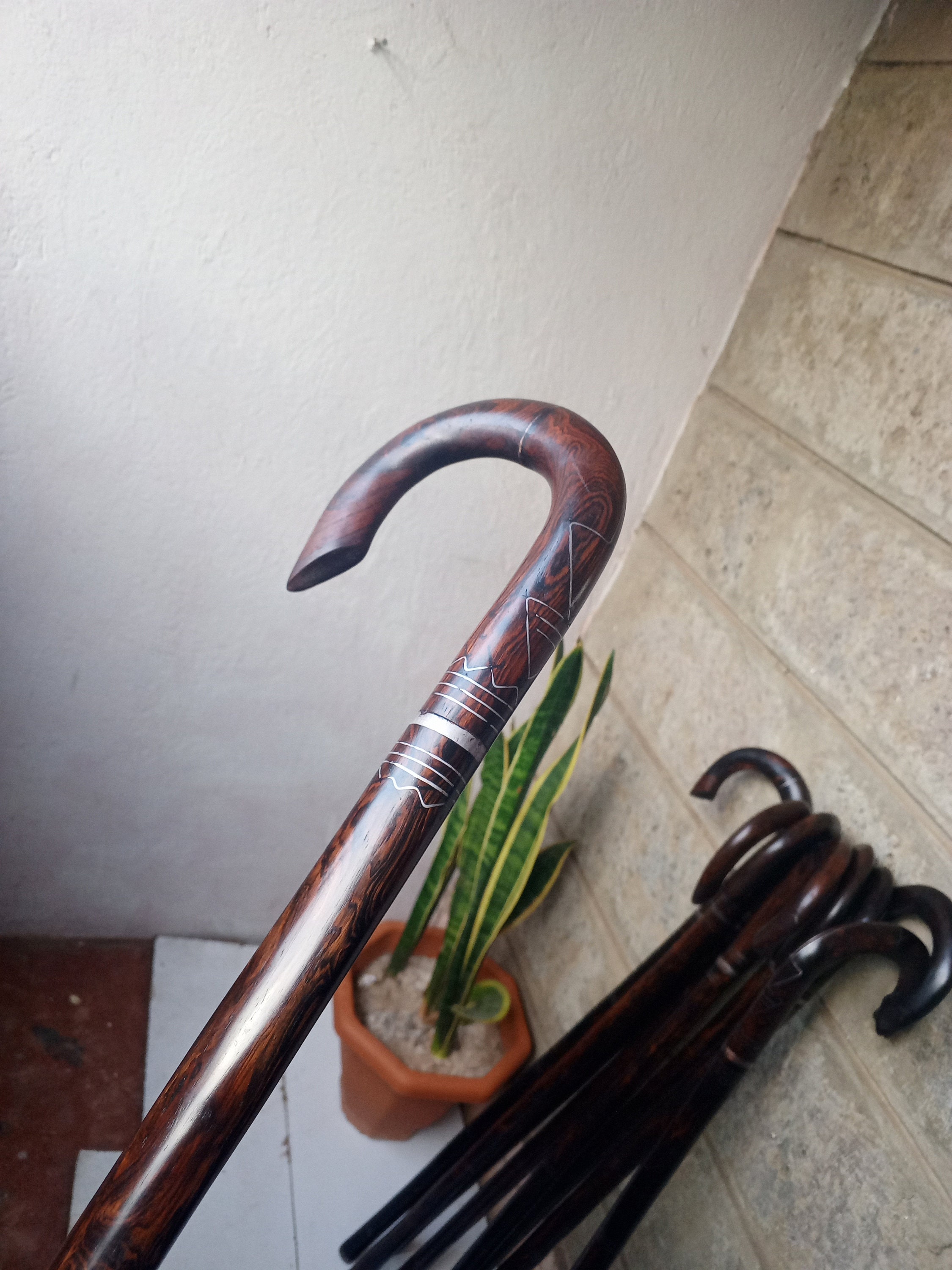 Ironwood and Steel Walking Stick/cane With Inlaid Brass Decor / - Etsy