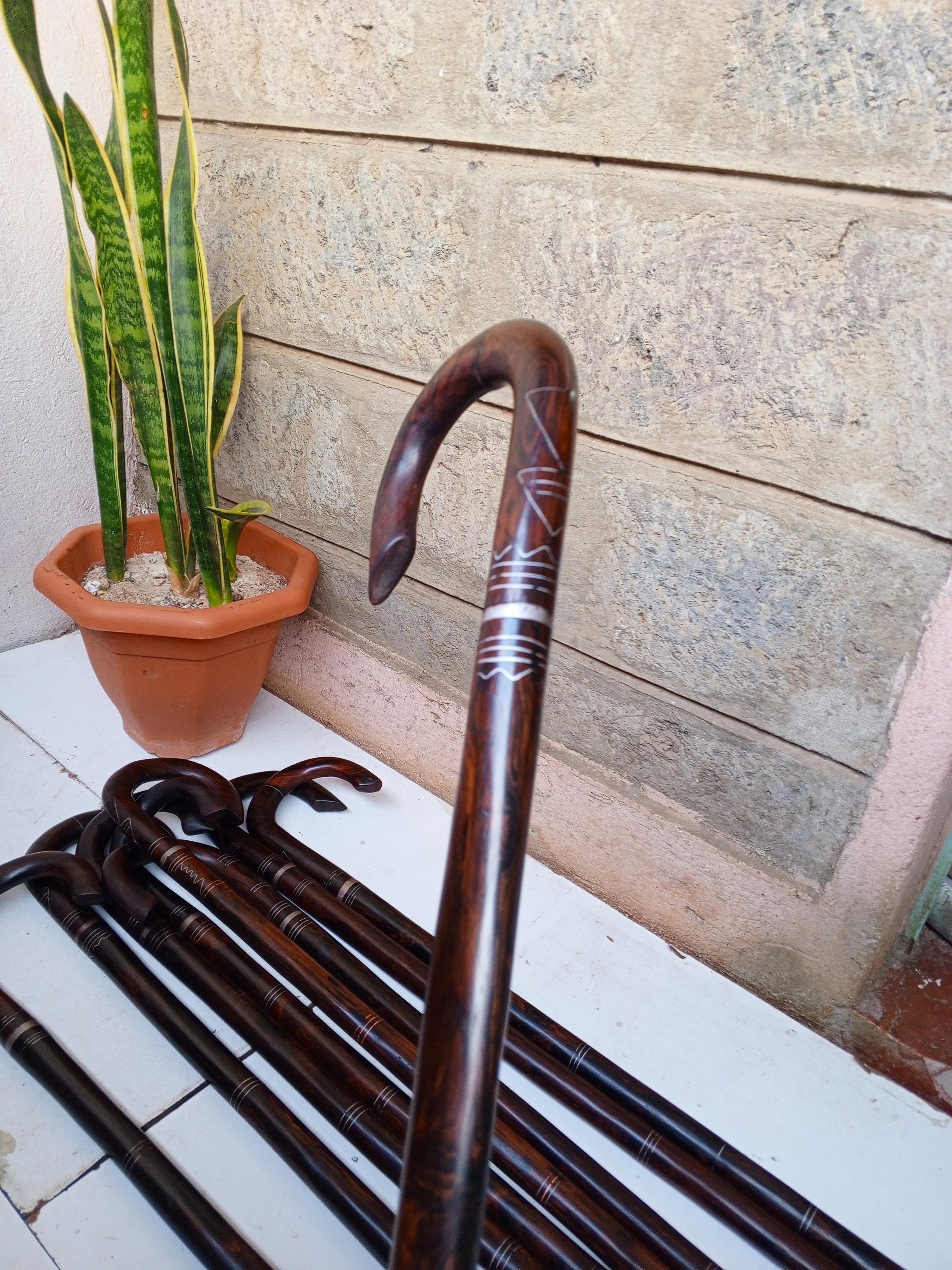 Ironwood and Steel Walking Stick/cane With Inlaid Brass Decor / - Etsy