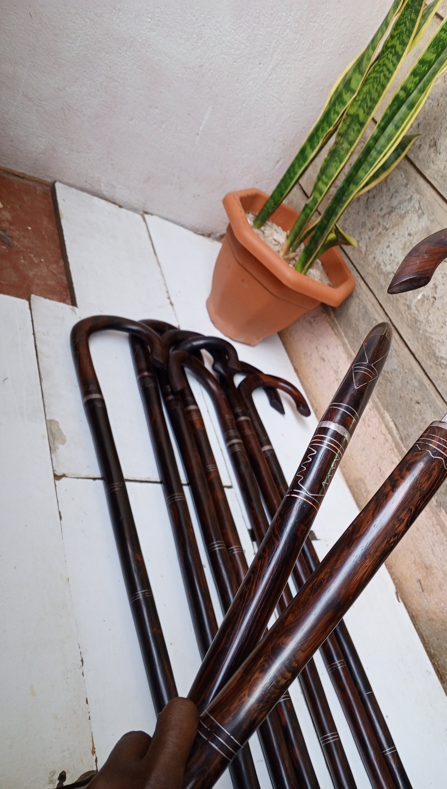 Ironwood and Steel Walking Stick/cane With Inlaid Brass Decor / - Etsy