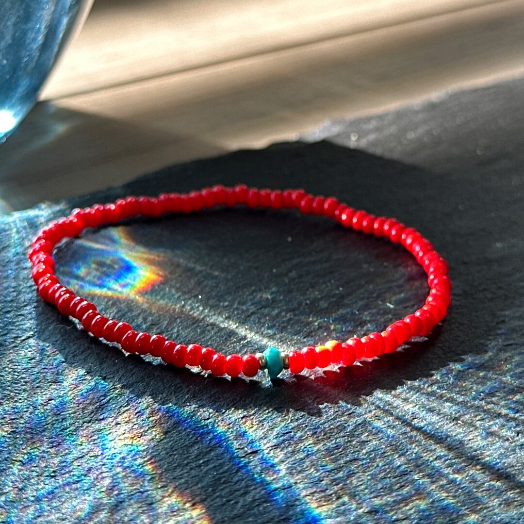 Red Turquoise Beaded Bracelet, Men’s Bracelet, Stretch Bracelets, Seed ...