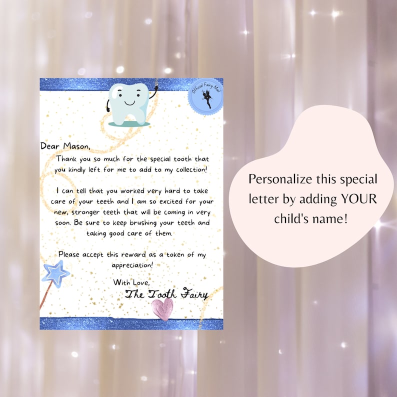 Tooth Fairy Letter Tooth Fairy Receipt Child Celebration Editable ...