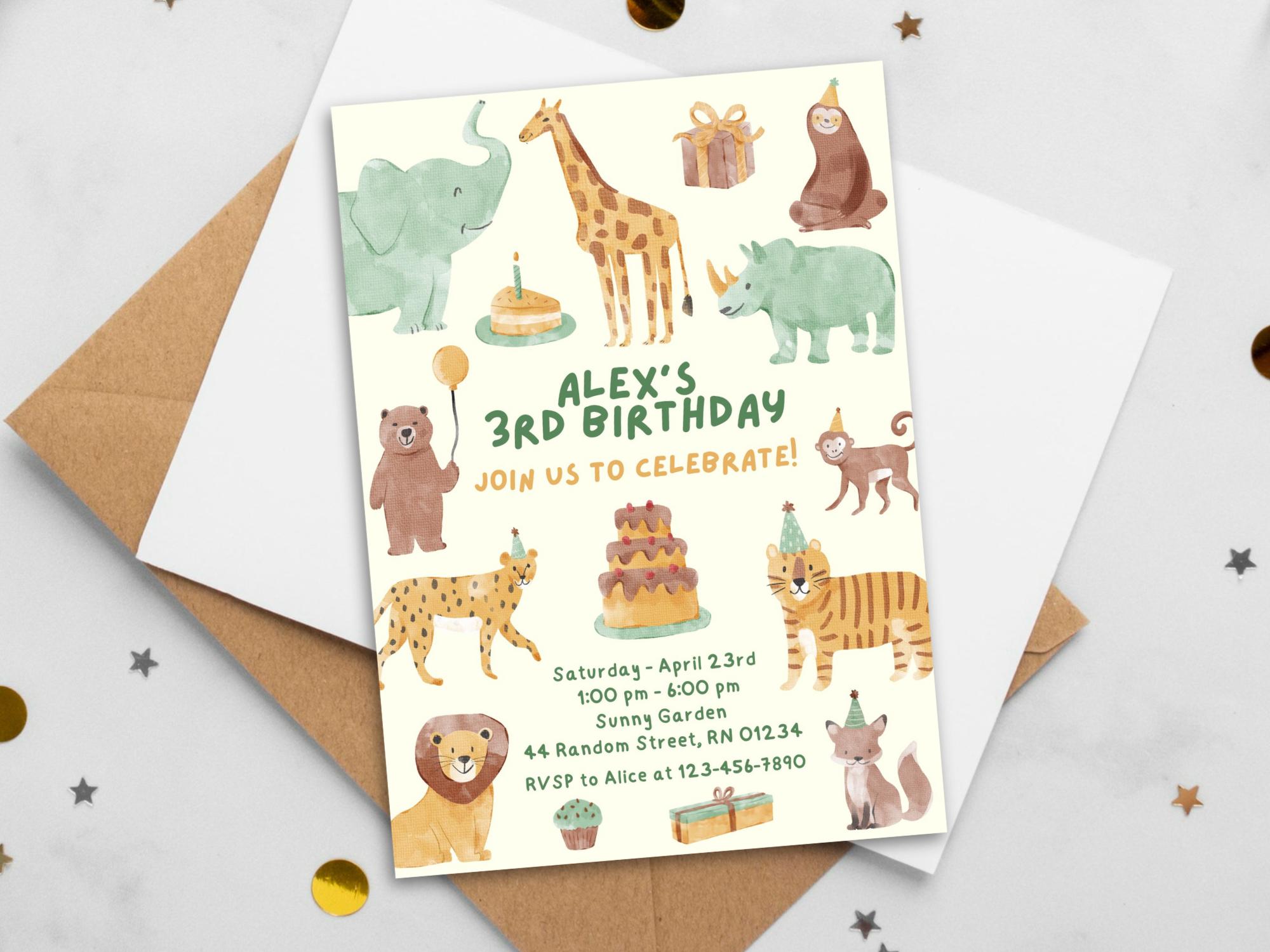 Jungle Animals Invitation Template, Children Party Invitation, Zoo ...