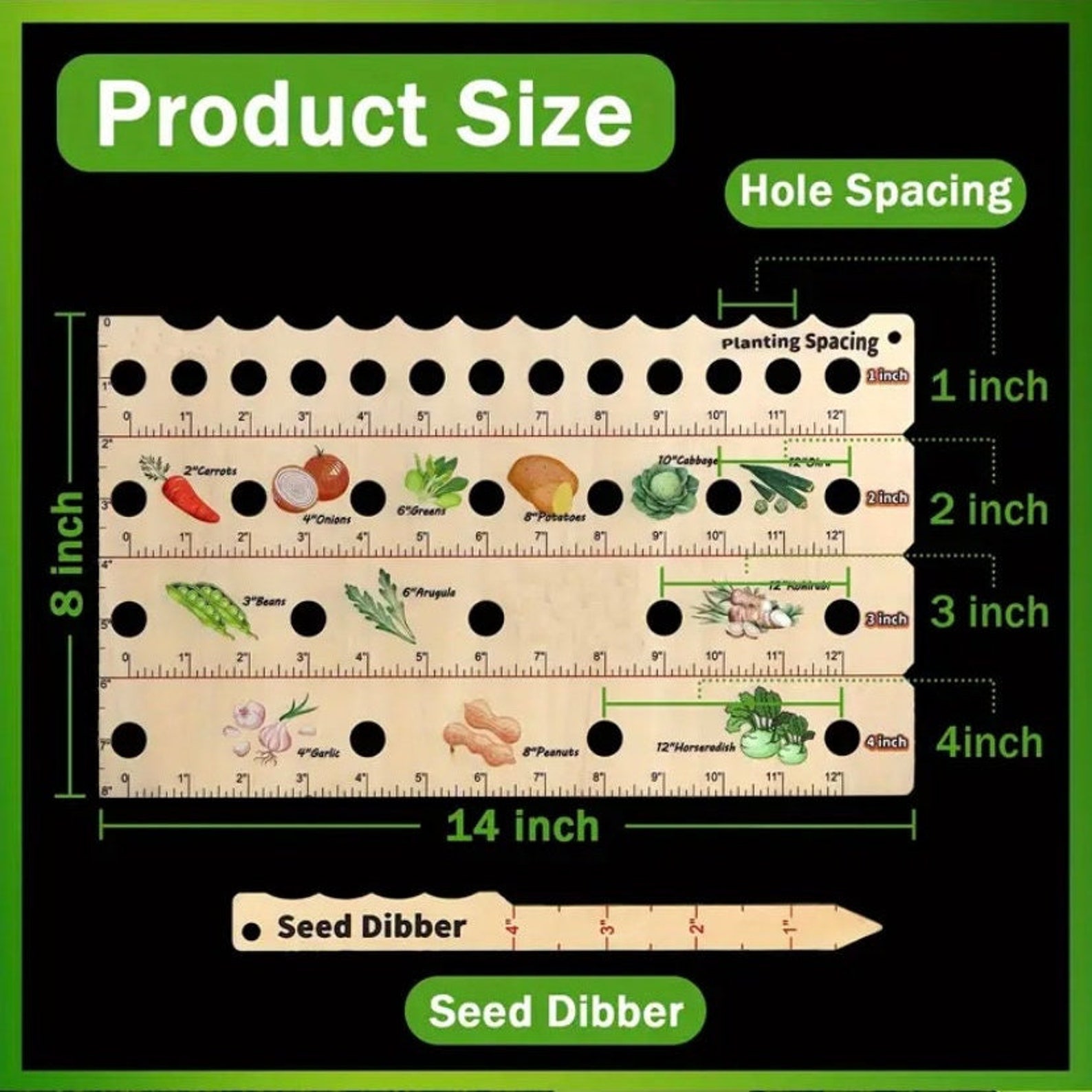 Wooden Garden Ruler for Seed Planting With Seed Diddler Plus Garden ...