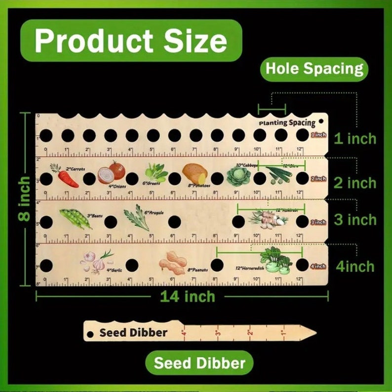 Wooden Garden Ruler for Seed Planting With Seed Diddler Plus Garden ...