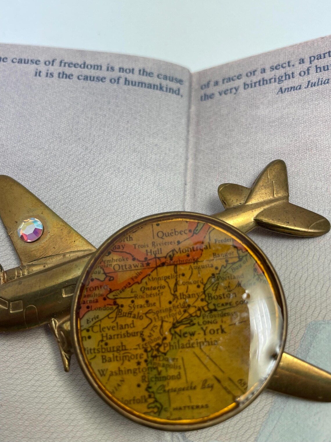 Vintage Airplane Brooch With Map Inlay - Etsy