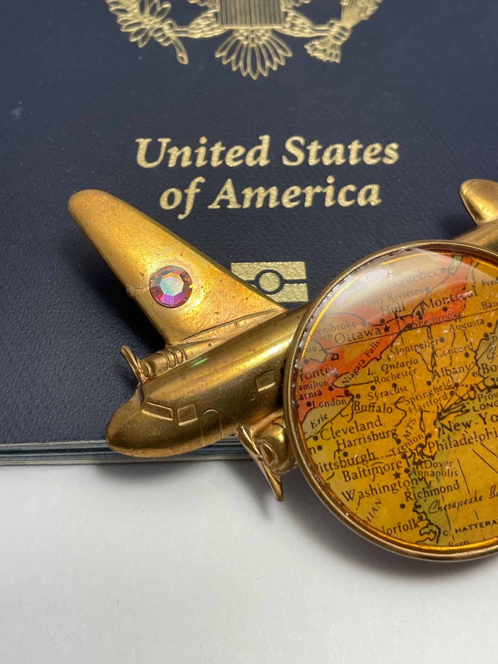 Vintage Airplane Brooch With Map Inlay - Etsy