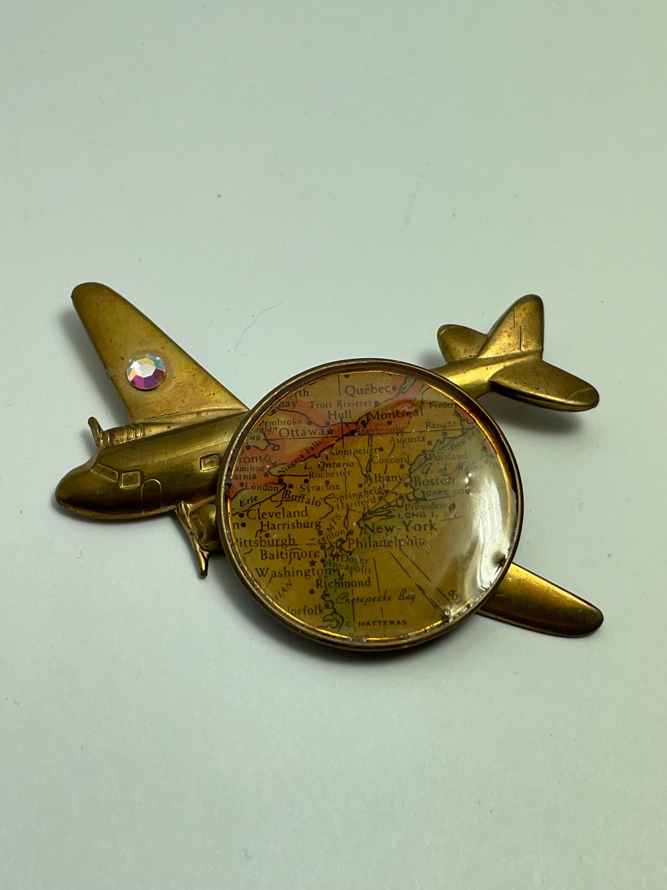 Vintage Airplane Brooch With Map Inlay - Etsy
