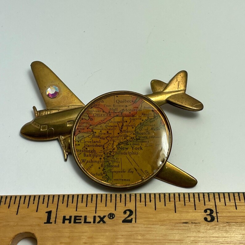 Vintage Airplane Brooch With Map Inlay - Etsy