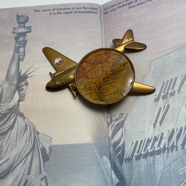 Vintage Airplane Brooch With Map Inlay - Etsy