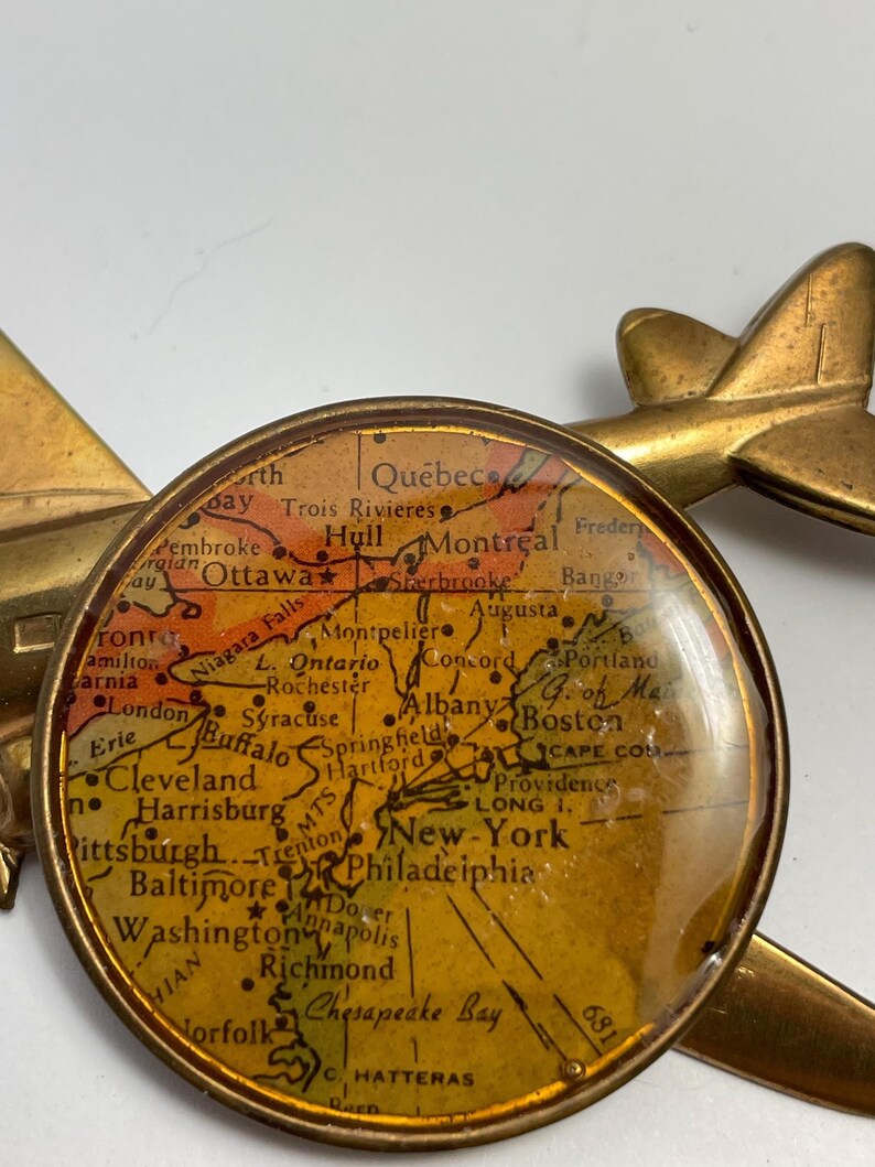 Vintage Airplane Brooch With Map Inlay - Etsy