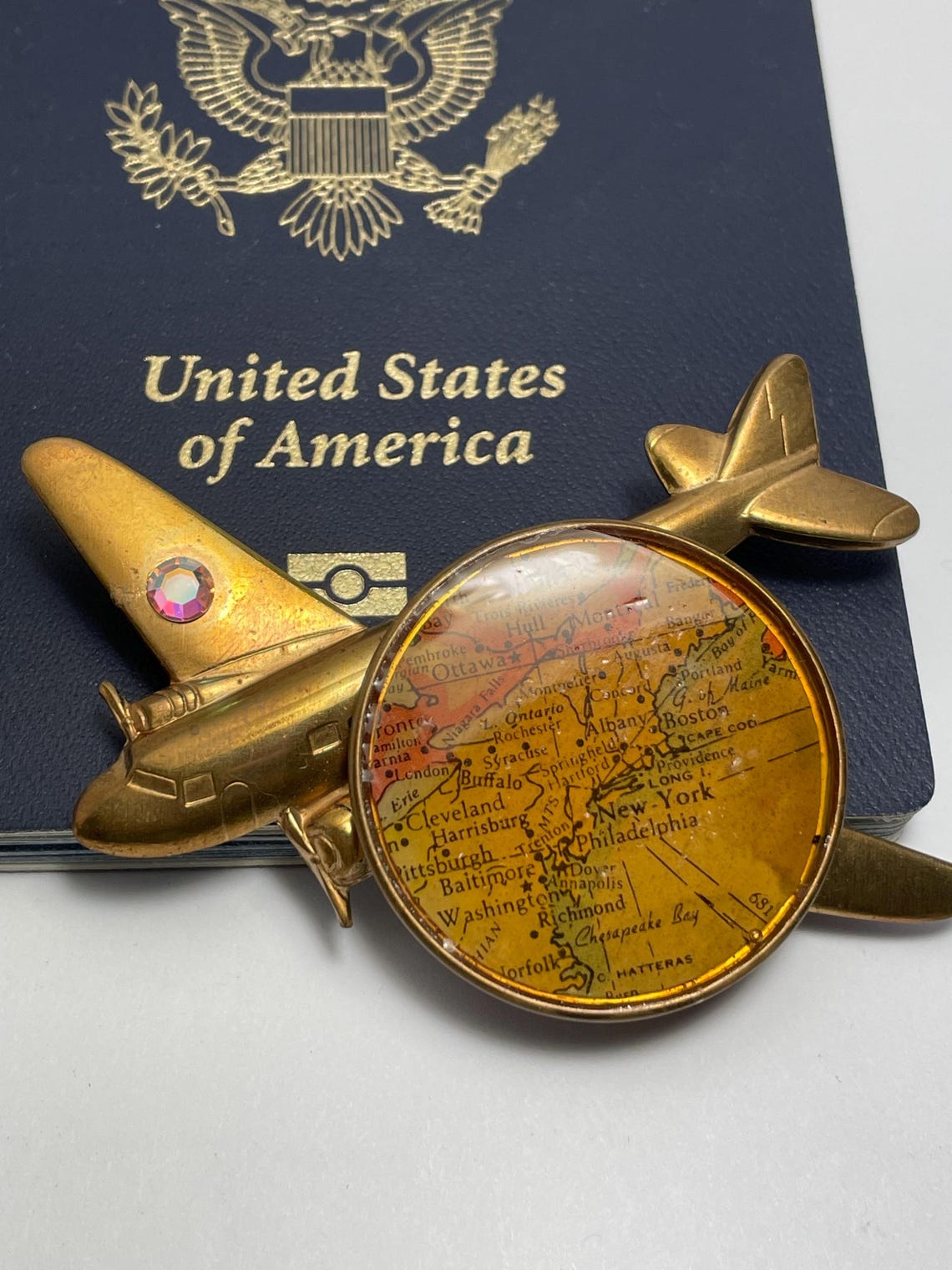 Vintage Airplane Brooch With Map Inlay - Etsy