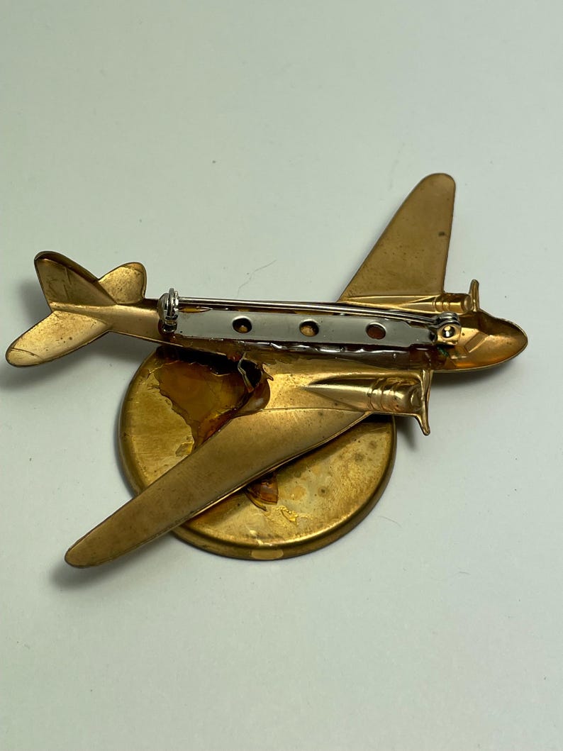 Vintage Airplane Brooch With Map Inlay - Etsy