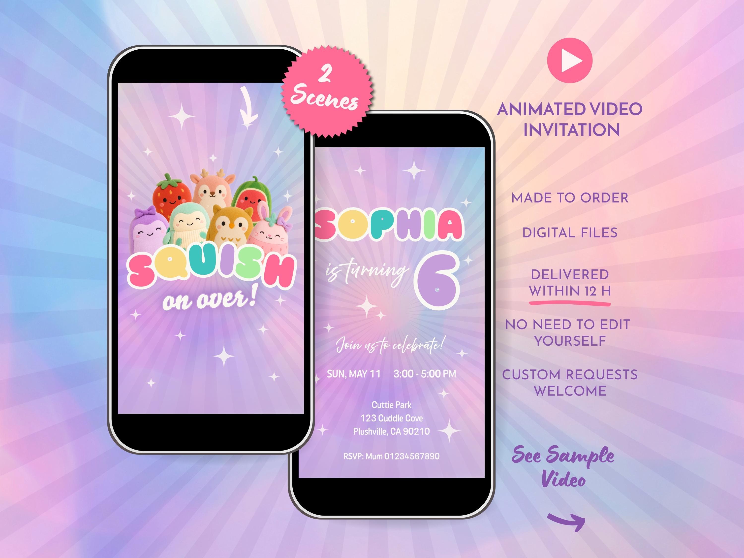 Squishy Animated Video Party Invitation: Kawaii Plushie Party (digital ...