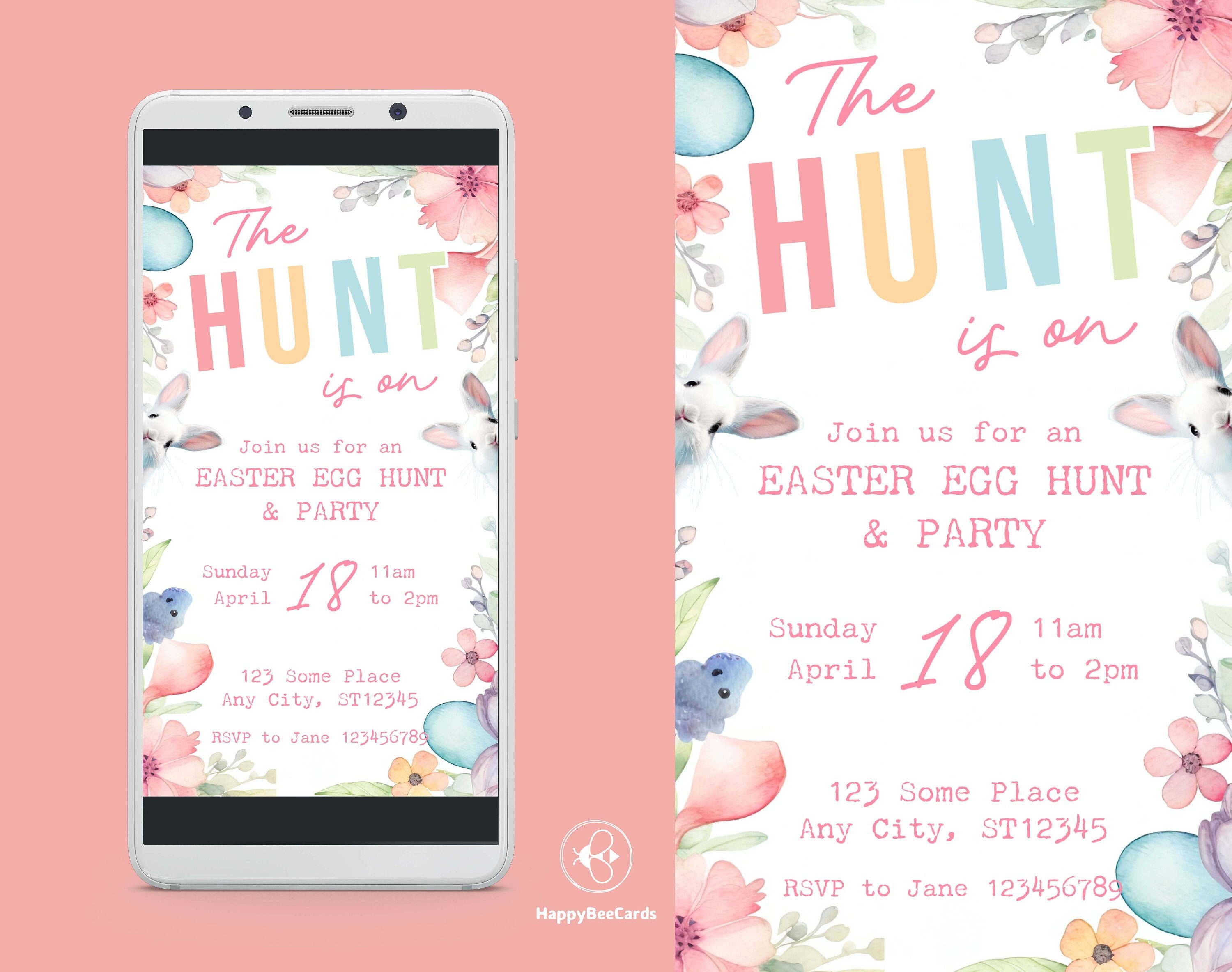 Easter Hunt Party Invite Easter Bunny Invitation Easter Egg Hunt Invite ...