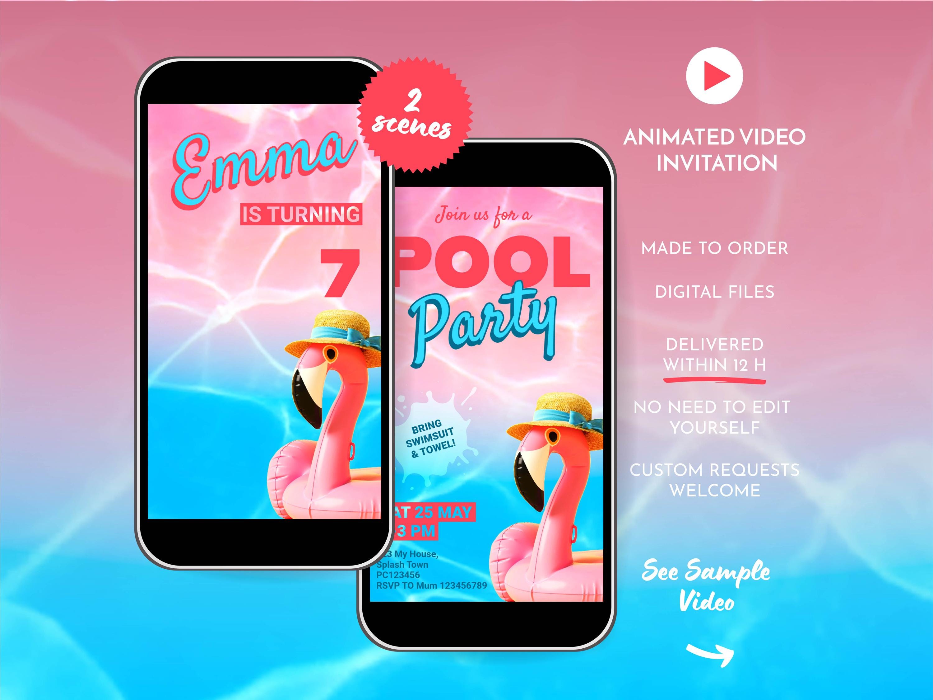 Animated Pool Party Invite | Pool Birthday Party Invitation | Digital ...