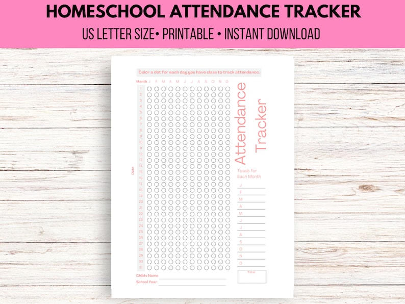 Homeschool Attendance Tracker, Class Attendance Log, Homeschool ...