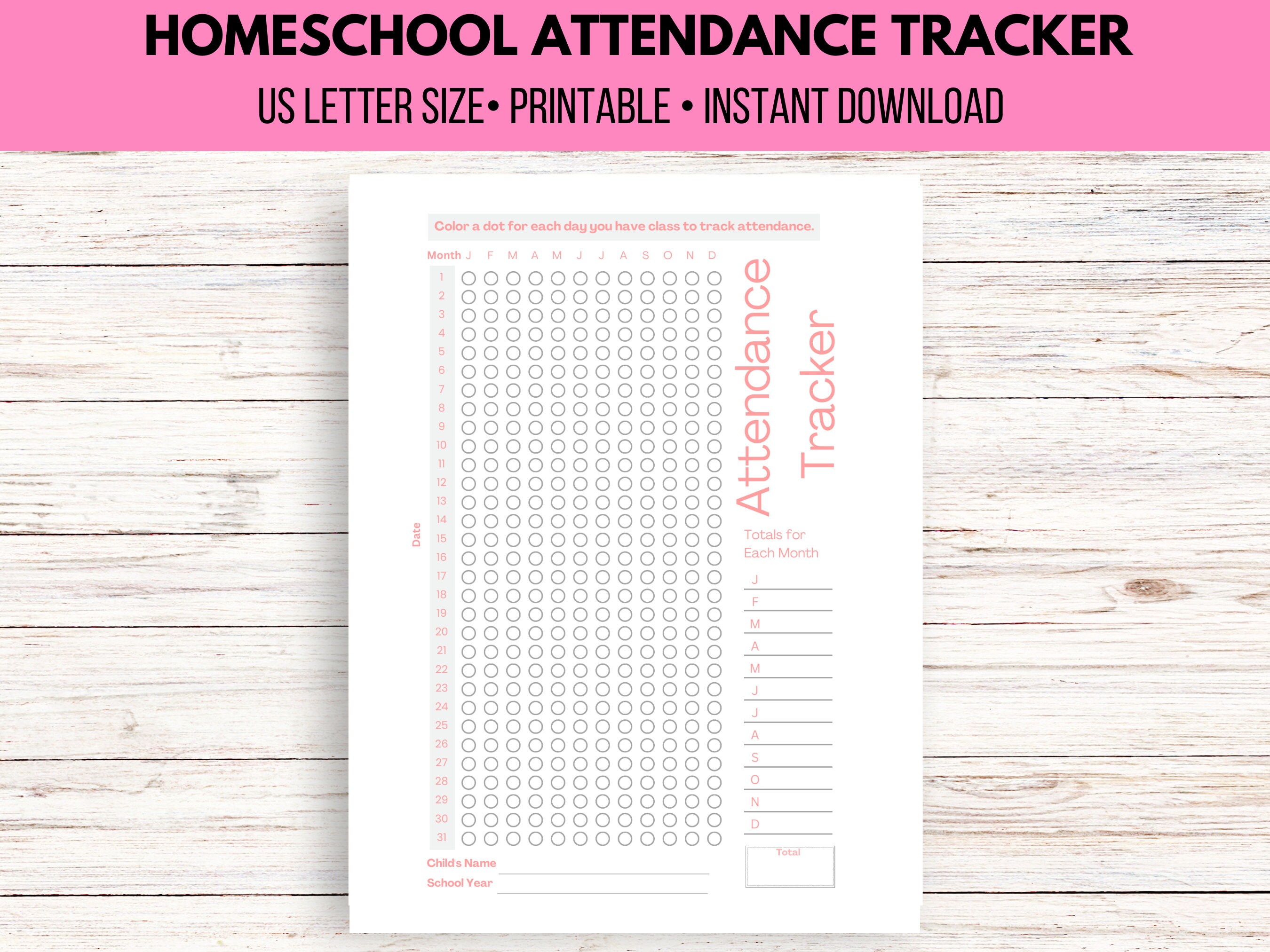 Homeschool Attendance Tracker, Class Attendance Log, Homeschool ...
