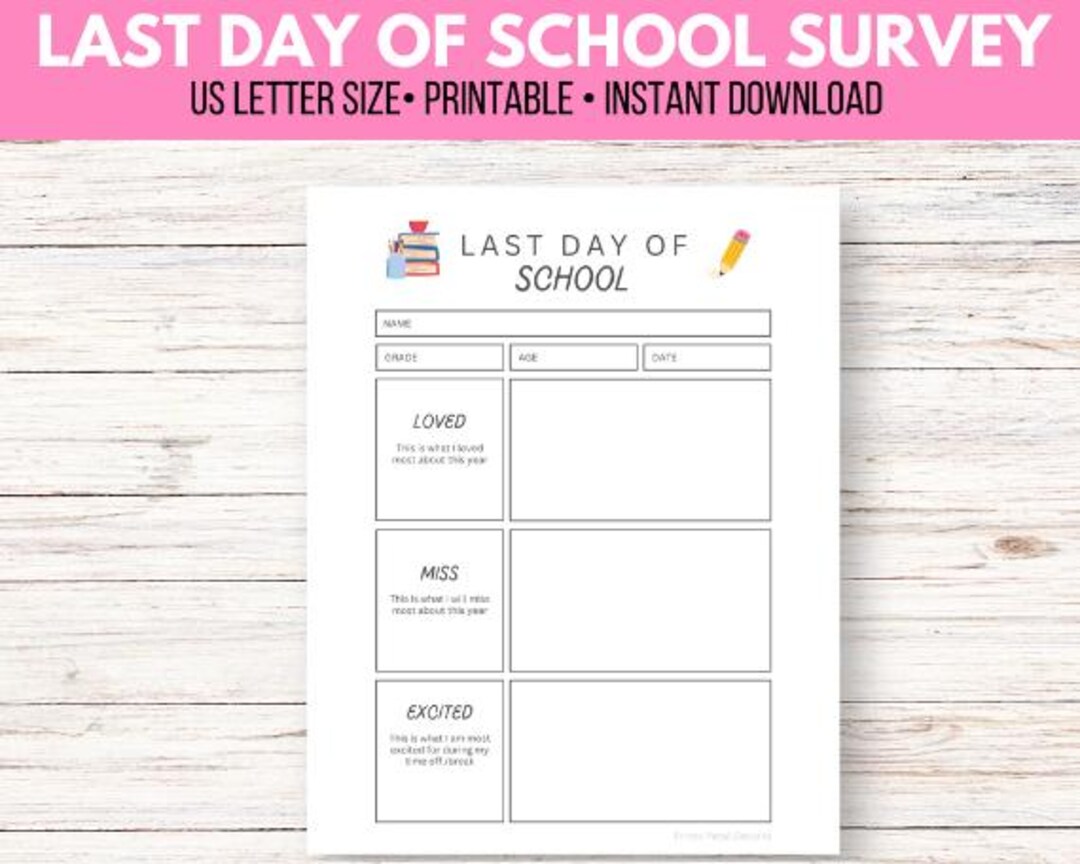Last Day of School Survey, Questionnaire, End of School, Homeschool ...