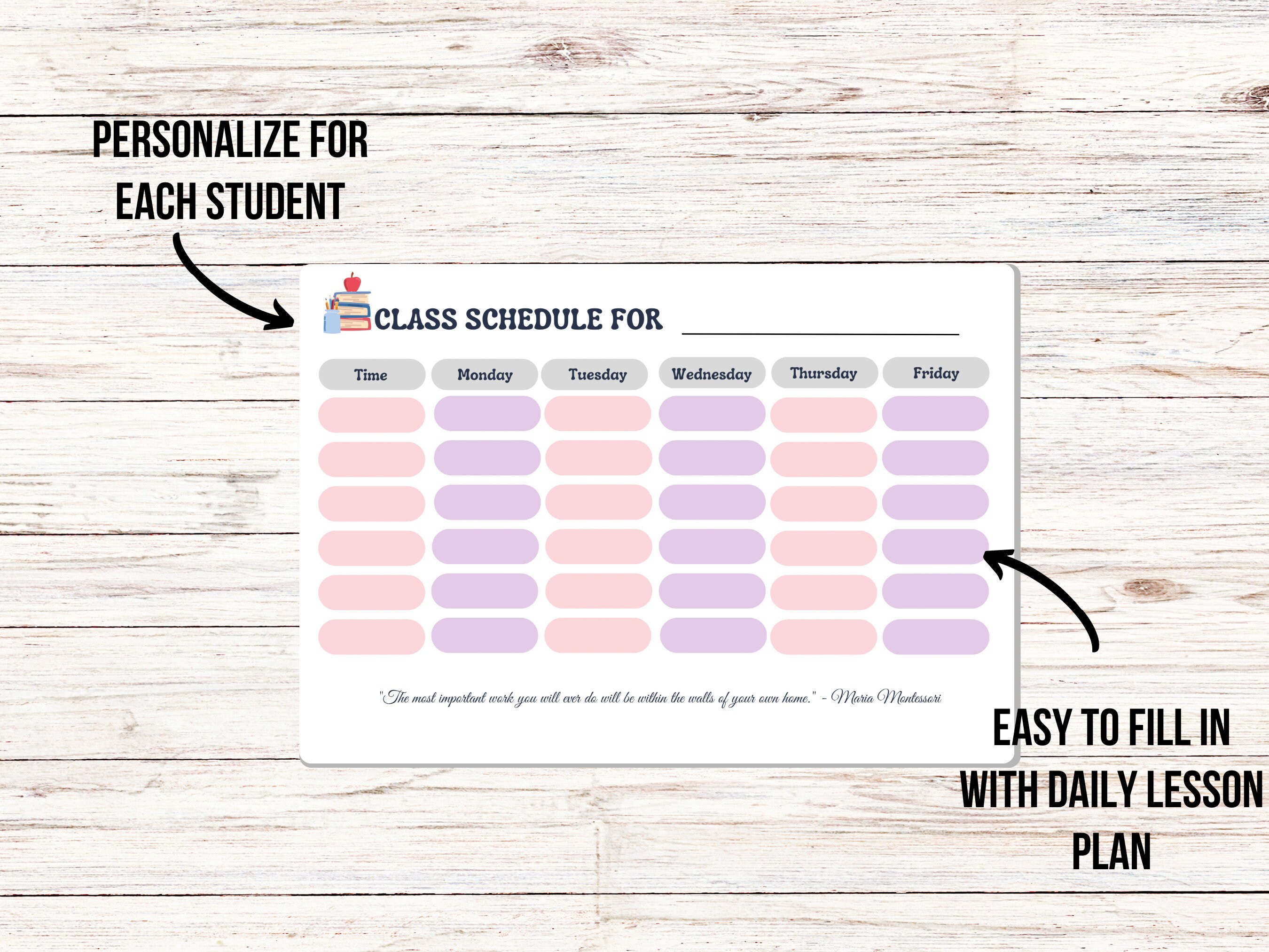 Homeschool Class Weekly Schedule Printable - Etsy