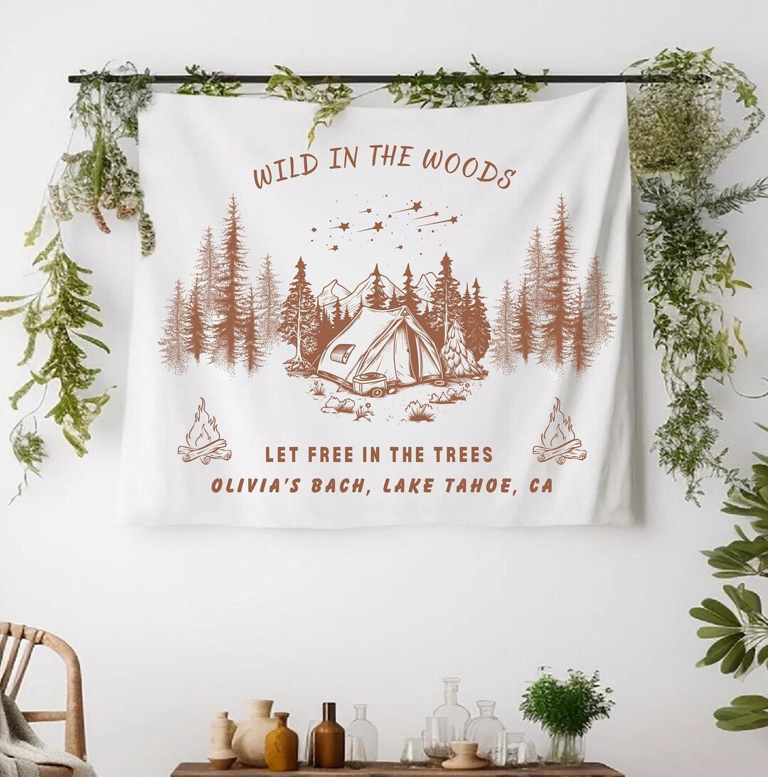 WILD IN THE Woods Bachelorette Banner, Camp Bach Flag Banner, Custom ...