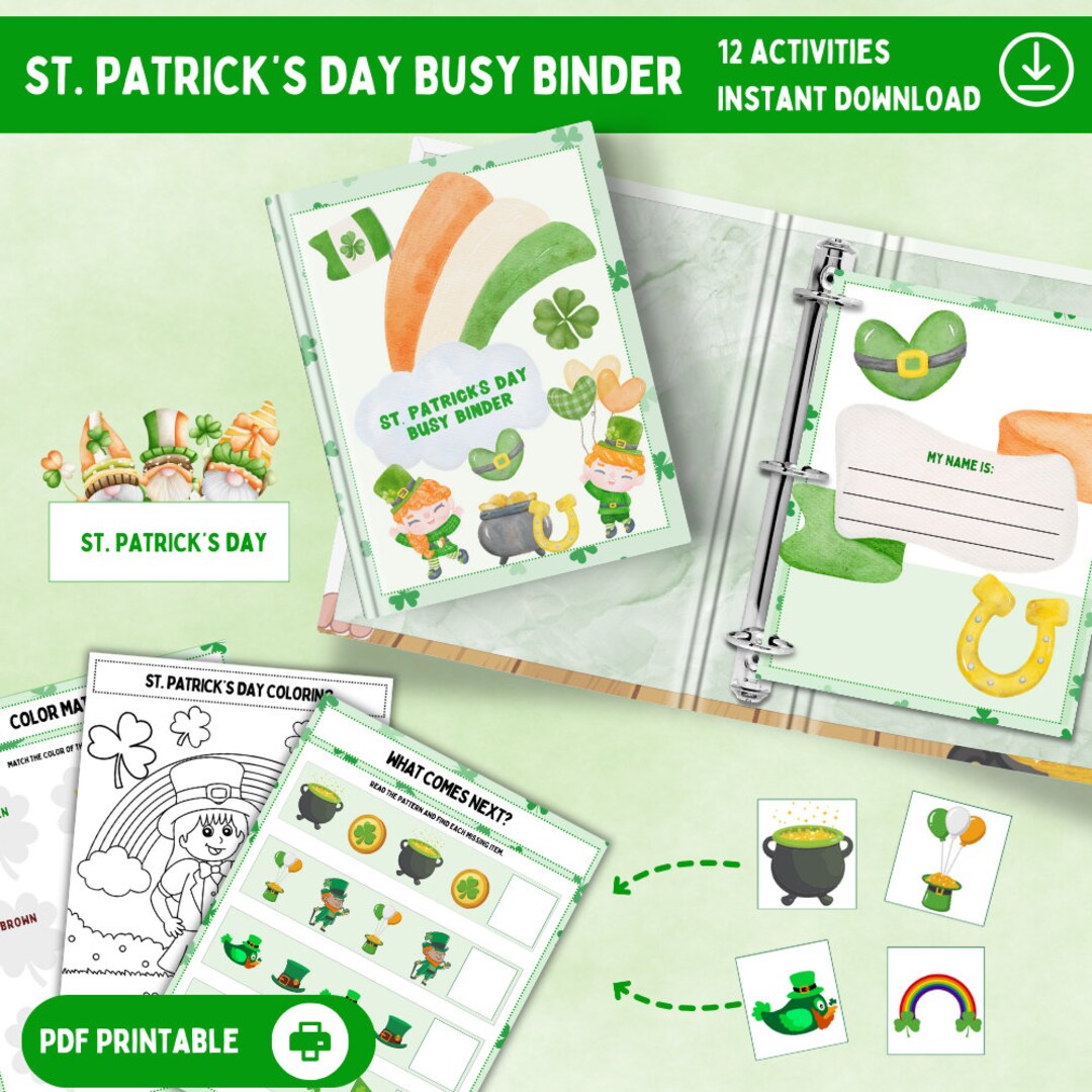 St Patricks Day Busy Binder, Toddler Quiet Activity, St Patrick ...