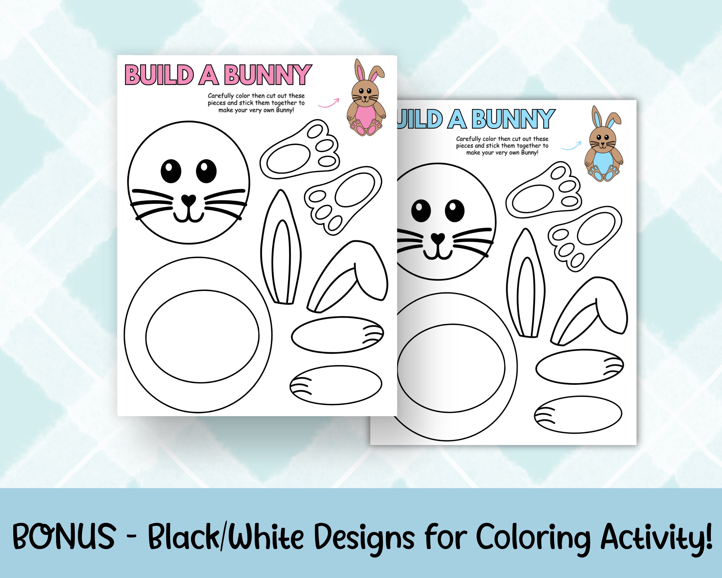 Build A Bunny Cut and Paste Easter Printable Activity, Cutting Practice ...
