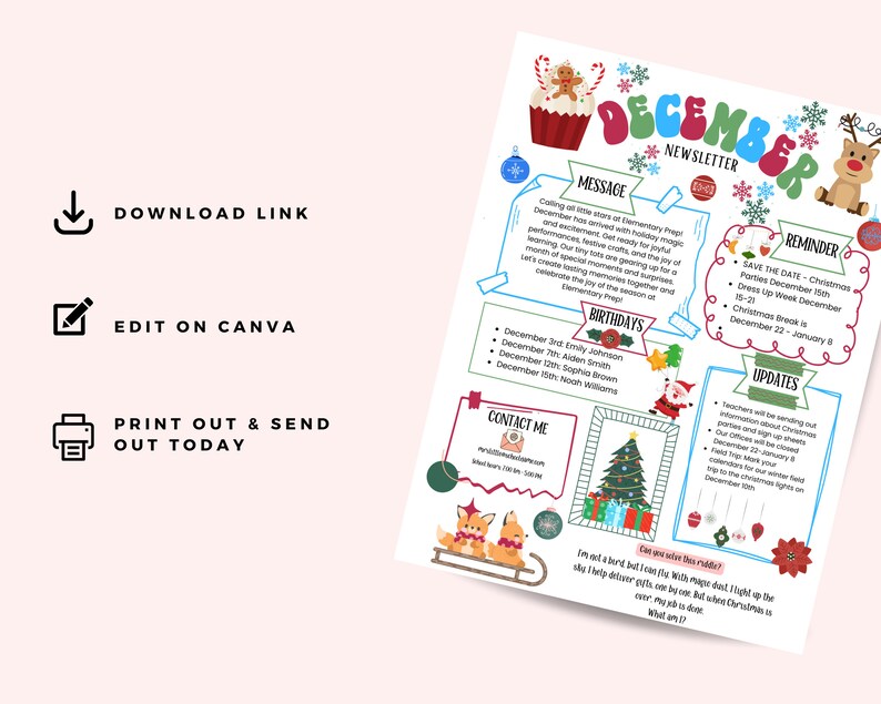 December Classroom Newsletter Template, Editable Family Communication ...