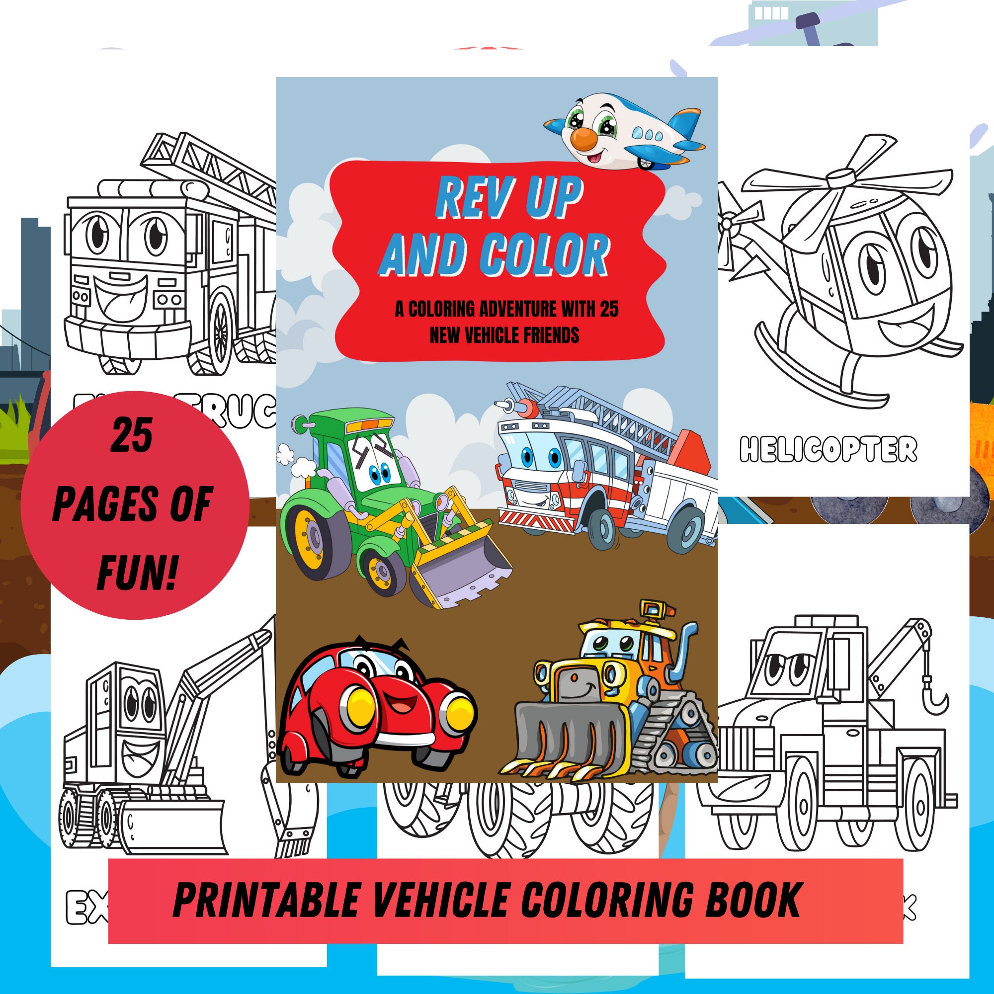 Truck Coloring Book With Construction Vehicles, Monster Trucks, Police ...
