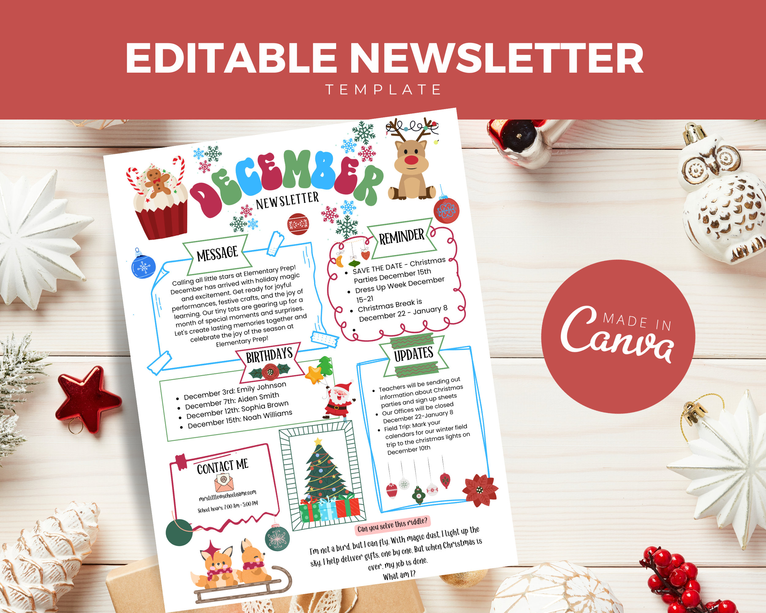 December Classroom Newsletter Template, Editable Family Communication ...