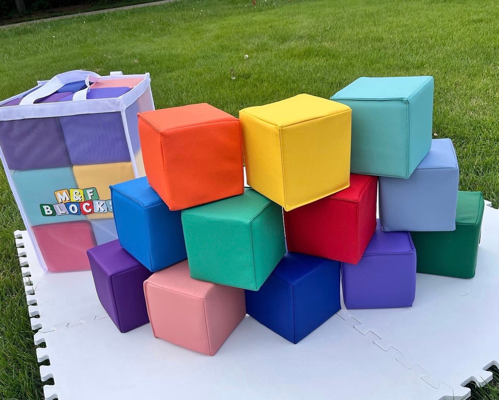 12 Piece Soft Foam Blocks Set With a Free Mesh Tote Bag made by M&F ...