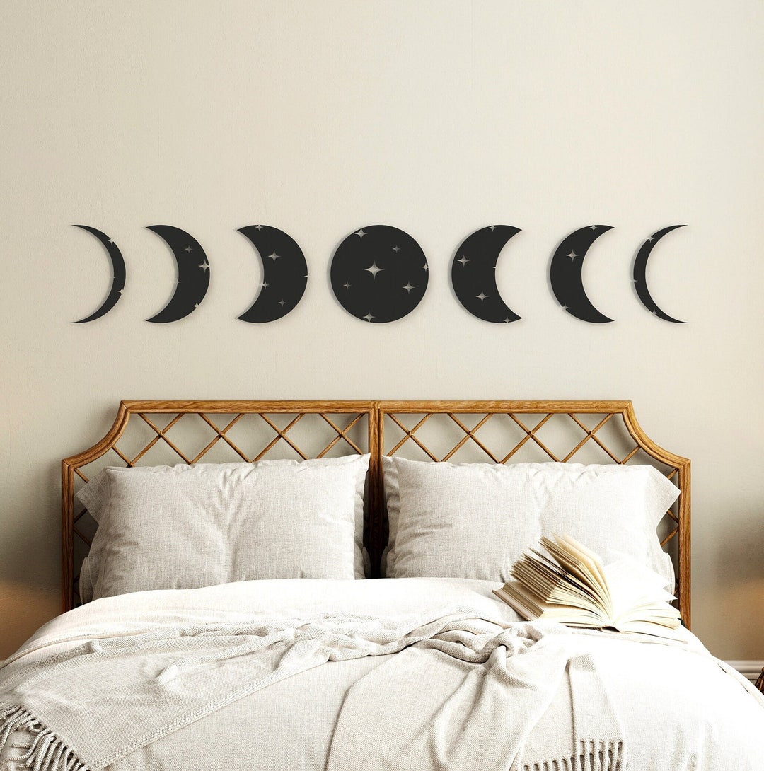 Moon Phases Metal Wall Art, Set of 7 Boho Wall Art, Bedroom Decor, Moon ...