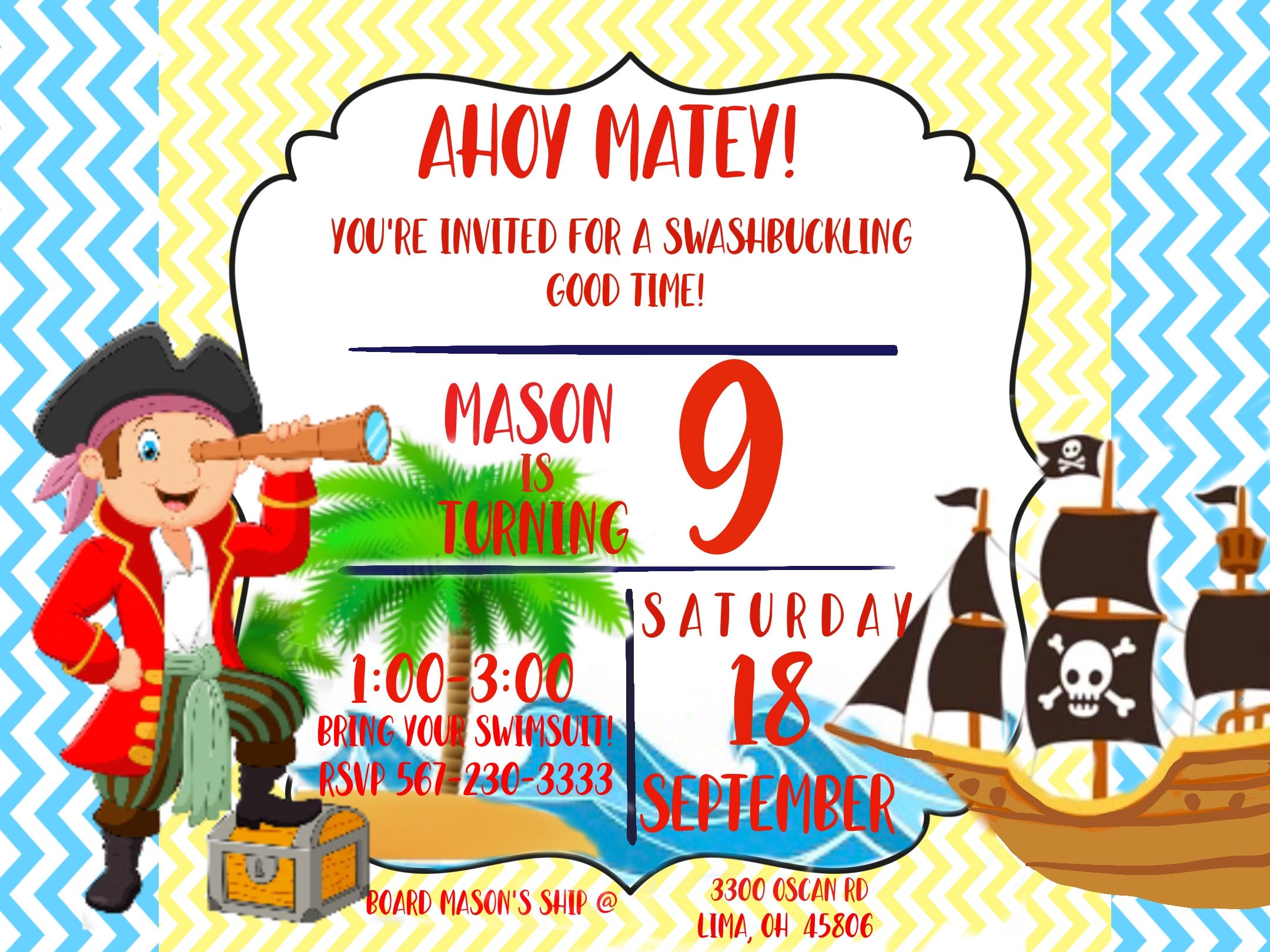 Pirate Themed Birthday Invitation - Etsy