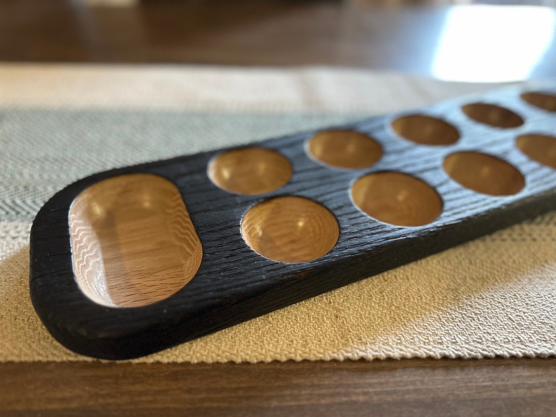 Wooden Mancala Board Game Solid Oak, Handmade, Includes Stones for ...