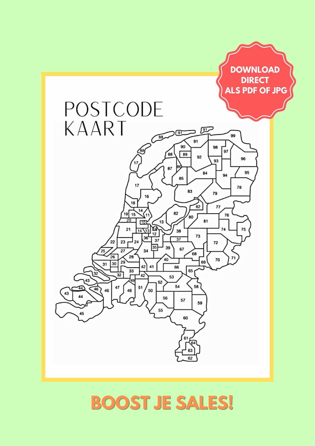 Postcode kaart Nederland | Direct te downloaden | Sales map NL | Sales ...