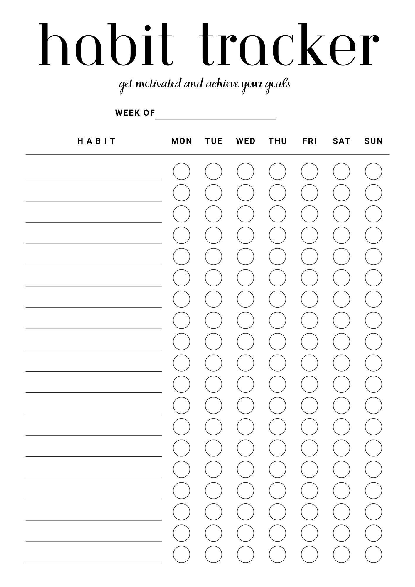 Weekly Habit Tracker | Instant Digital Download | Template ...