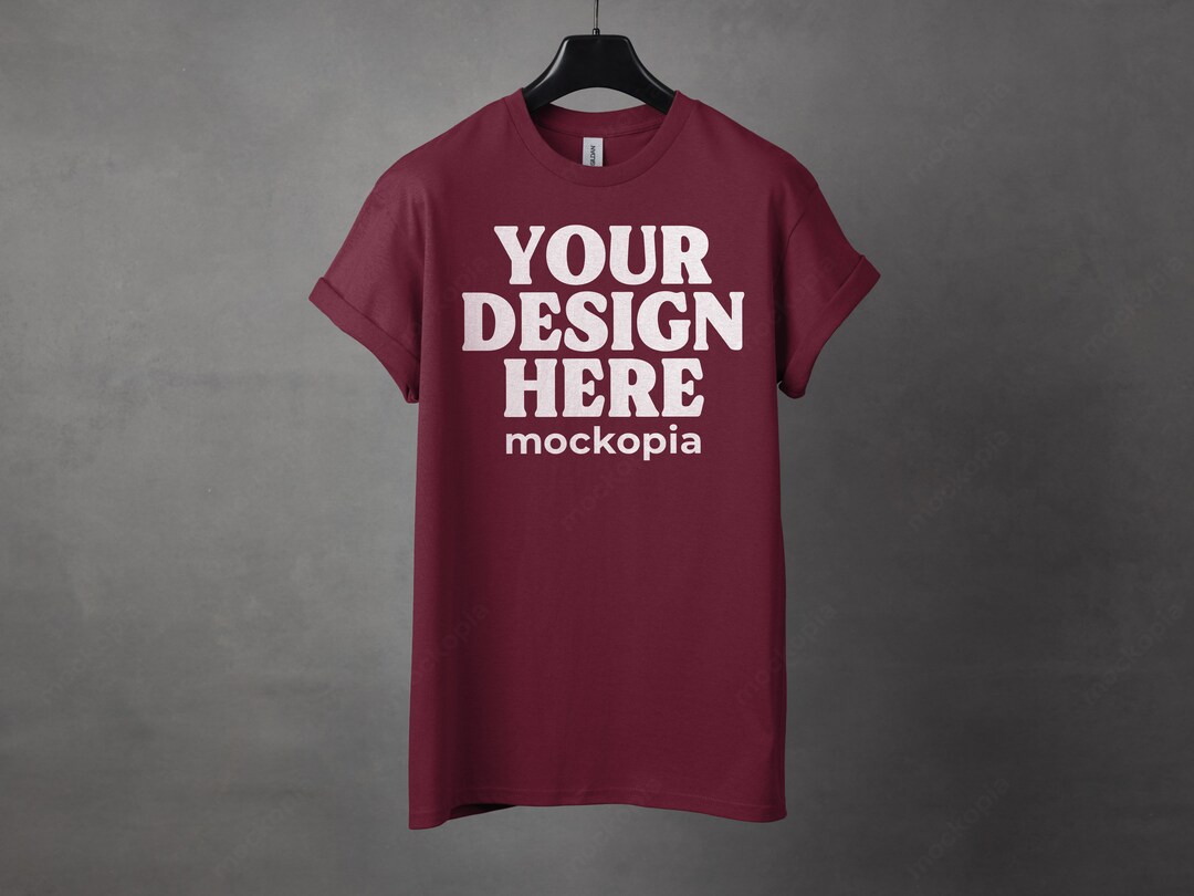 Gildan 5000 Maroon Mockup, Maroon Gildan 5000 Mockup, G500 Hanging ...