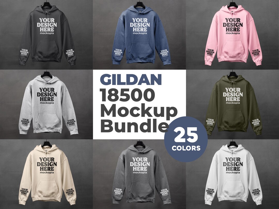 Gildan 18500 Sleeve Mockup Bundle, 18500 Hoodie Hanging Mockup Bundle, G185 Heavy Blend Mockup ...