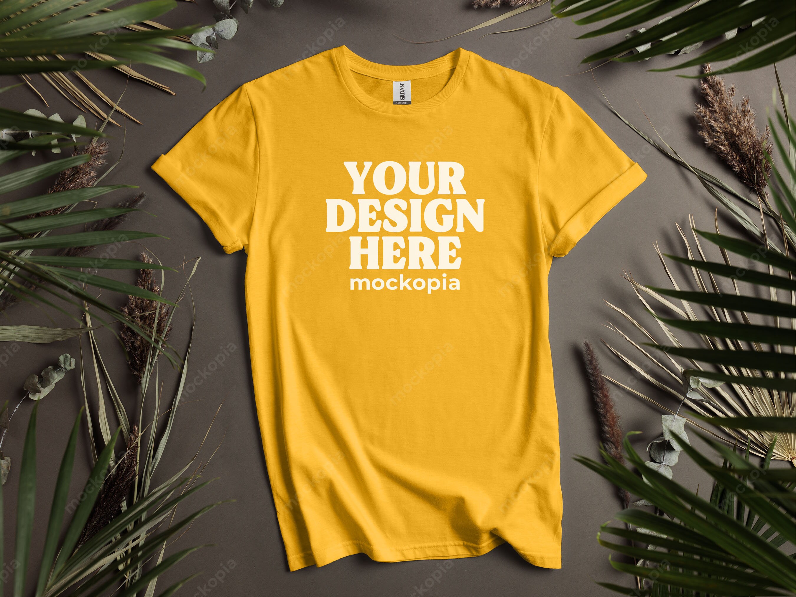 64000 Mockup, Gold Gildan 64000 Mockup, G640 Gold Flat Lay Mockup ...