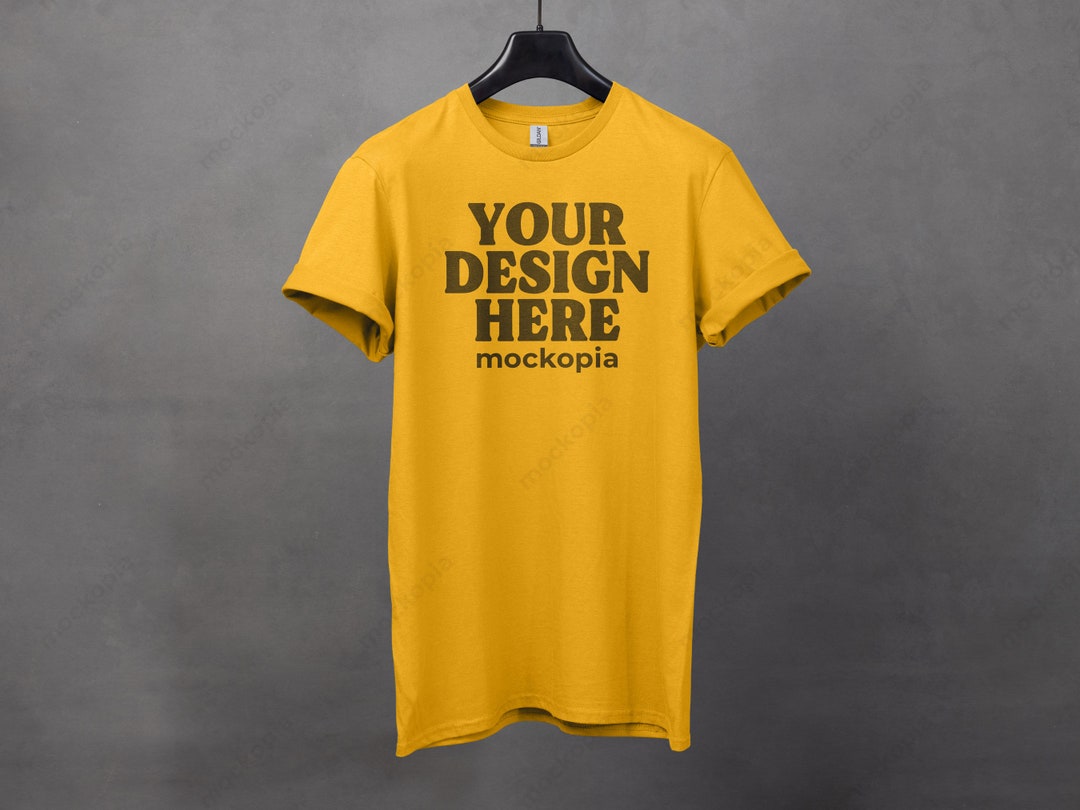 64000 Mockup Gold, Gold Gildan 64000 Mockup, G640 Hanging Mockup ...