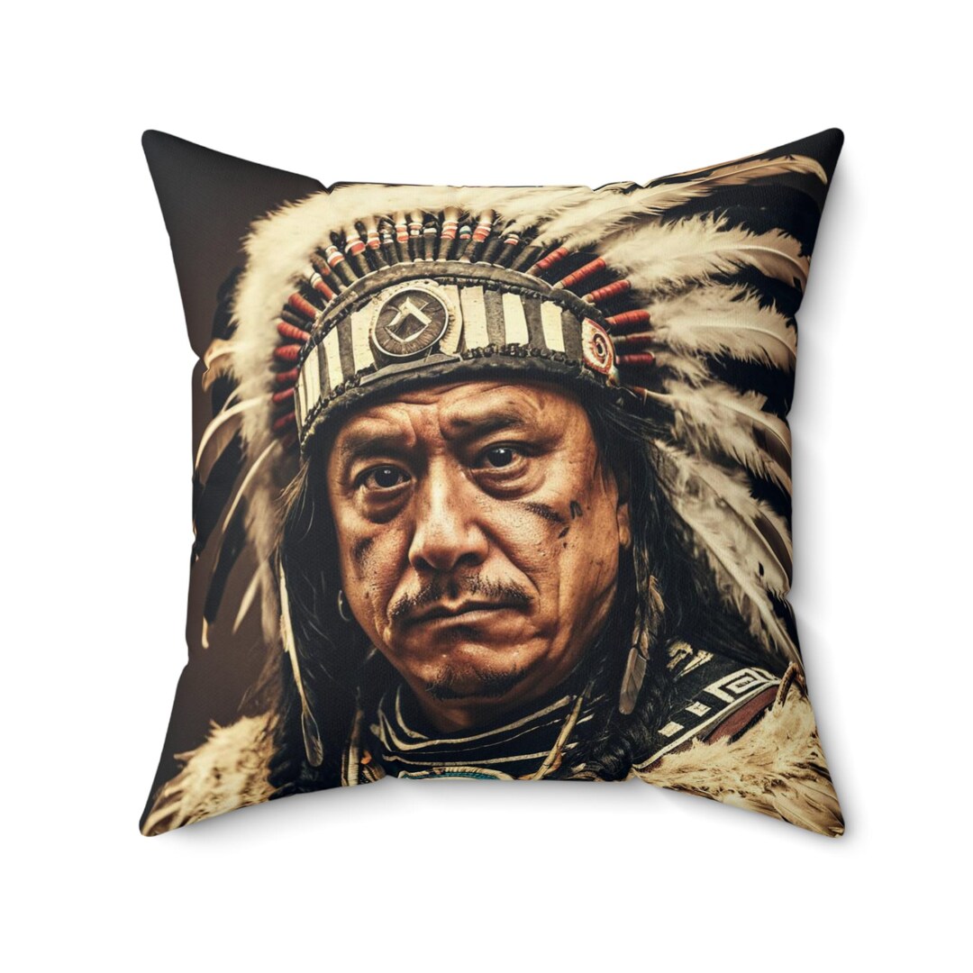 Montana Blackfeet Old Chief Pillow, Decorative Cushion for Home, Native ...