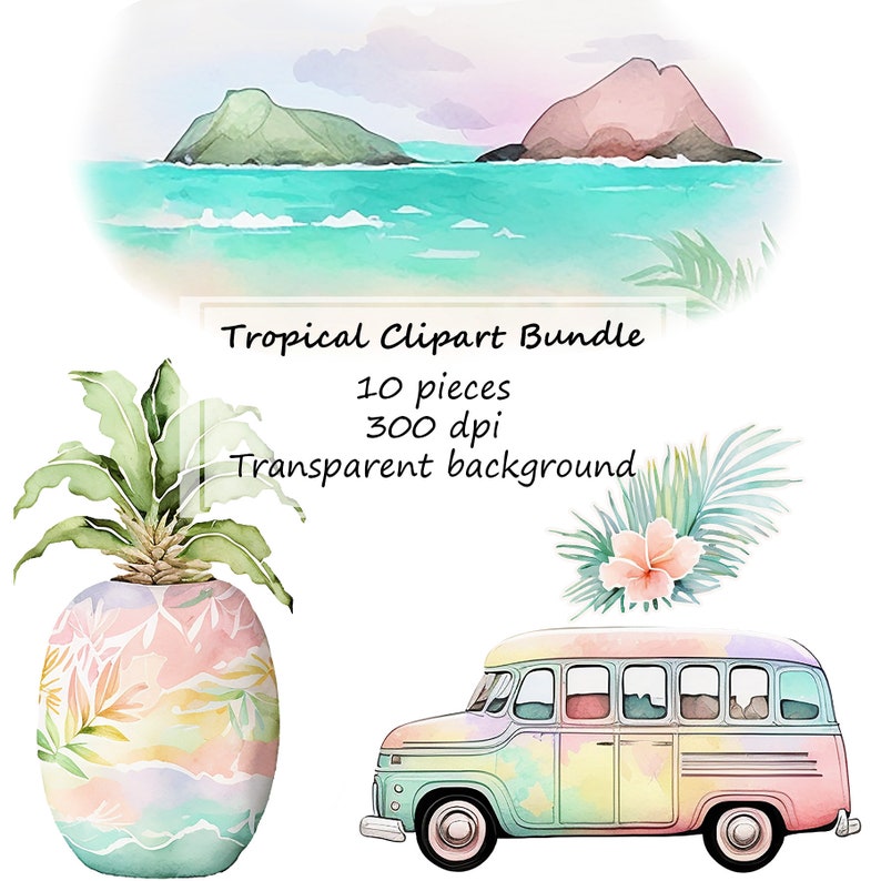 10 Watercolor Tropical Clipart Png With Transparent Background - Etsy ...