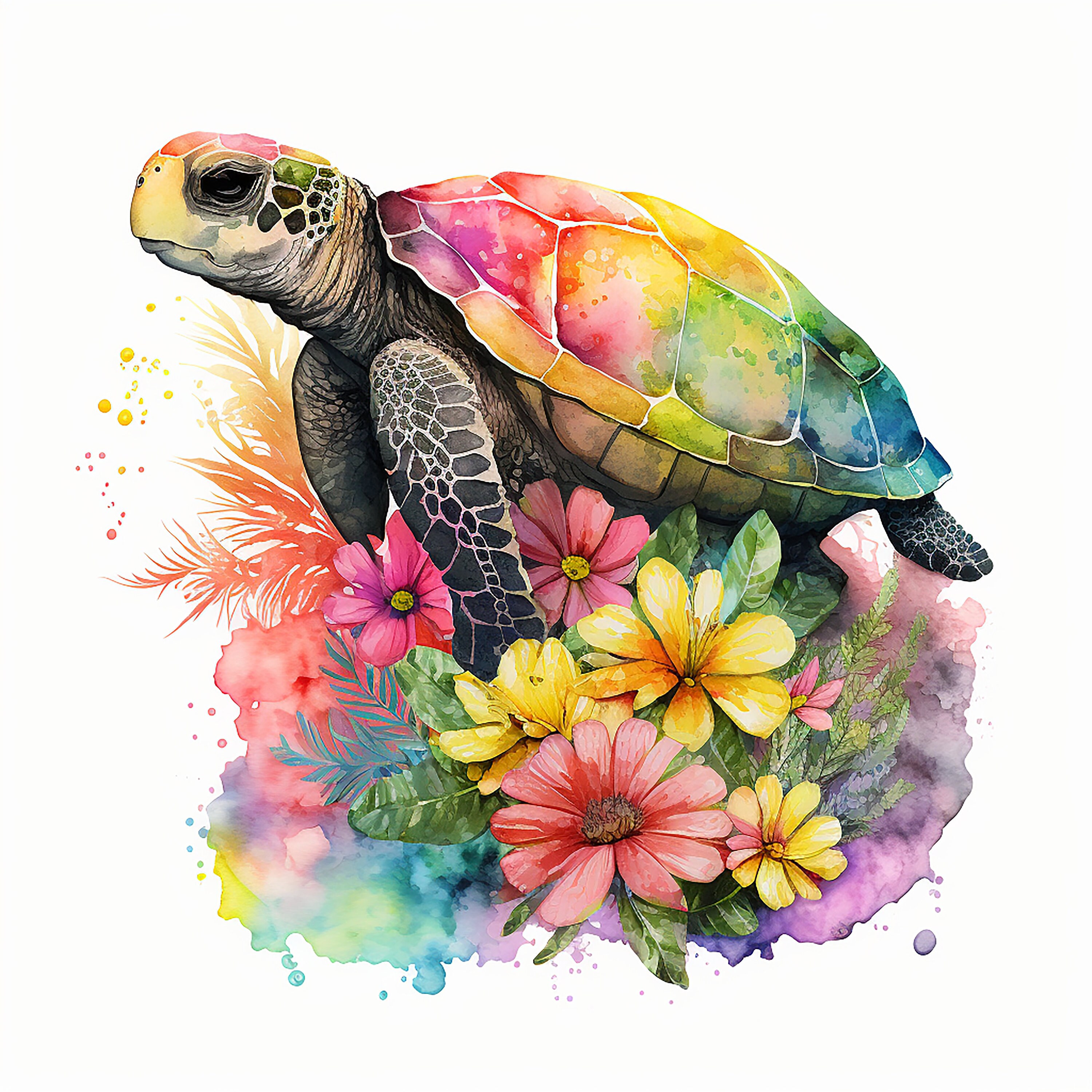21 Rainbow Watercolor Sea Turtles, Sea Creatures Png WHITE BACKGROUND ...
