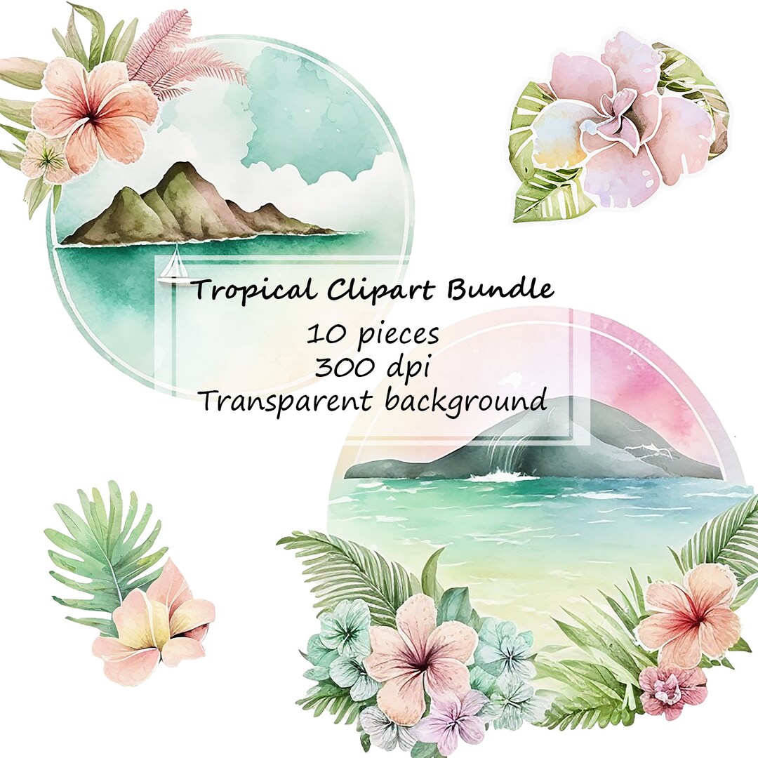 10 Watercolor Tropical Clipart Png With Transparent Background - Etsy
